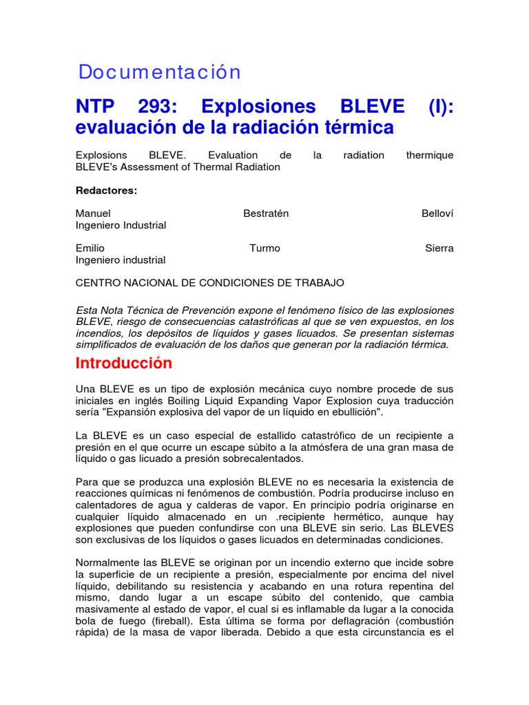 Evaluación de Explosiones BLEVE y Riesgos | PDF | Líquidos | Vapor