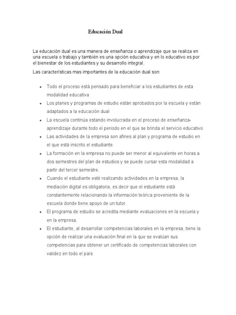 Educación Dual: Beneficios y Características | PDF | Negocios
