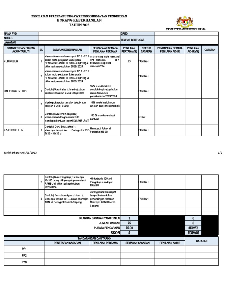 contoh borang keberhasilan | PDF