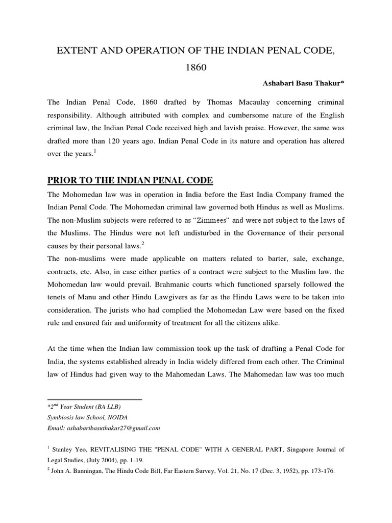 Extent and Operation of The Indian Penal Code - Ashabari Basu Thakur ...