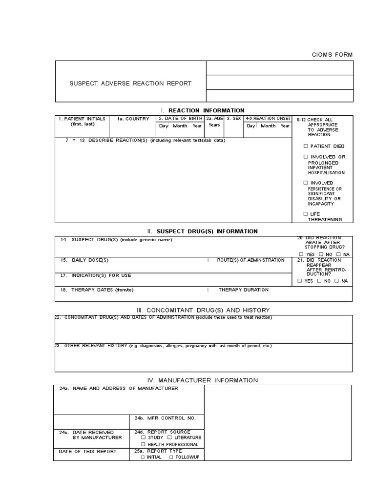 CIOMS I Form | PDF | Causes Of Death | Health Sciences