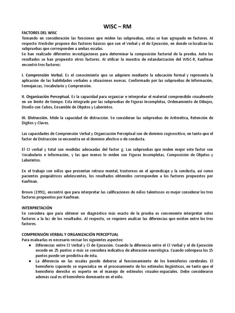 Wisc RM - Tablas y Pasos de Interpretación | PDF