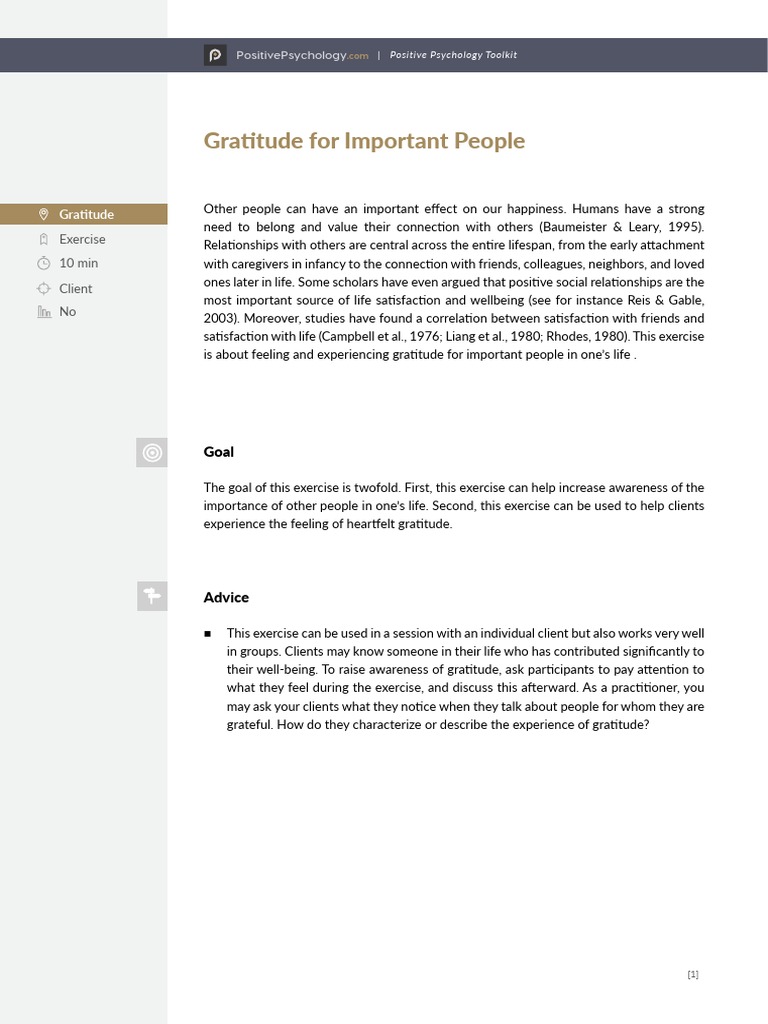 Gratitude For Important People | PDF | Positive Psychology | Gratitude
