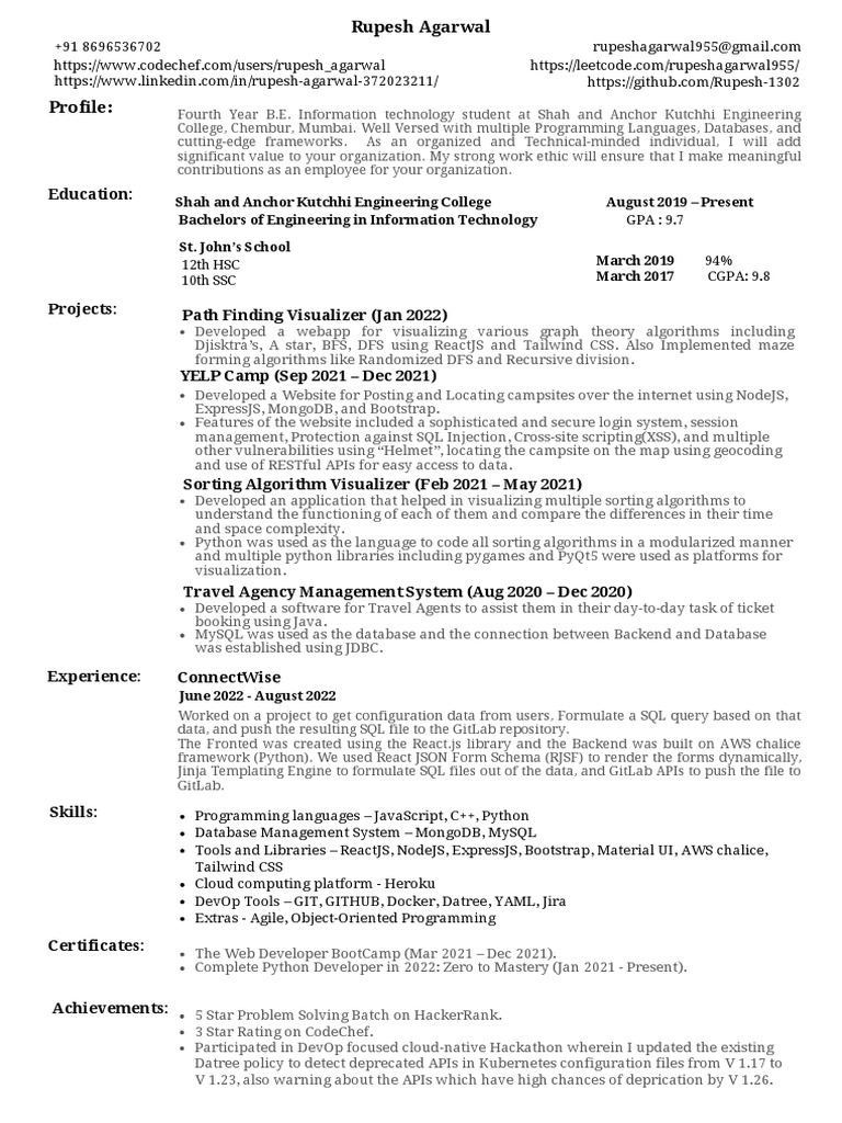 Rupesh Agarwal Resume Updated | PDF | Databases | My Sql
