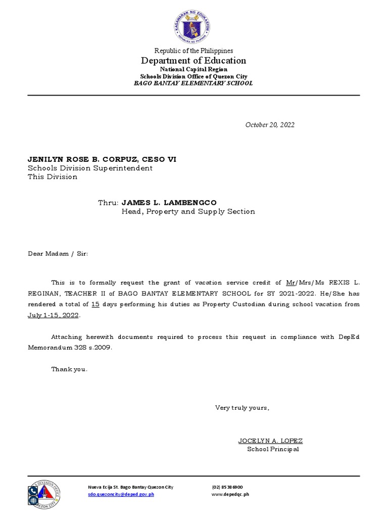 Request Letter for the Grant of Service Credit | PDF