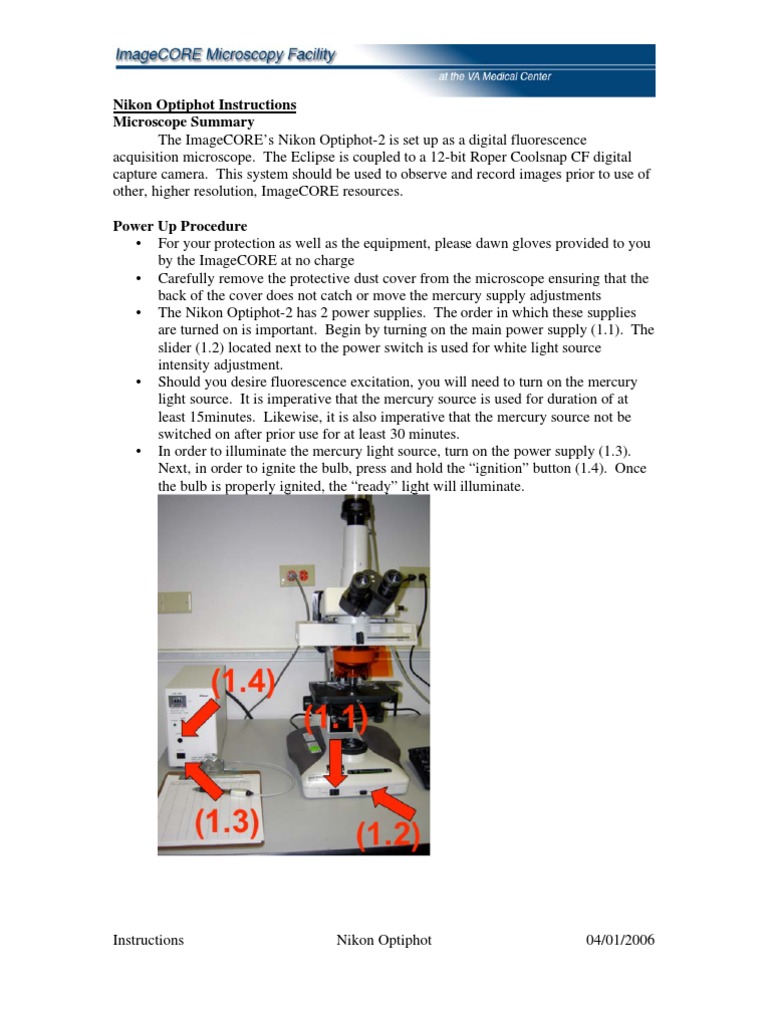 Nikon Optiphot Instructions Microscope Summary | PDF | Microscopy | Electromagnetic Radiation