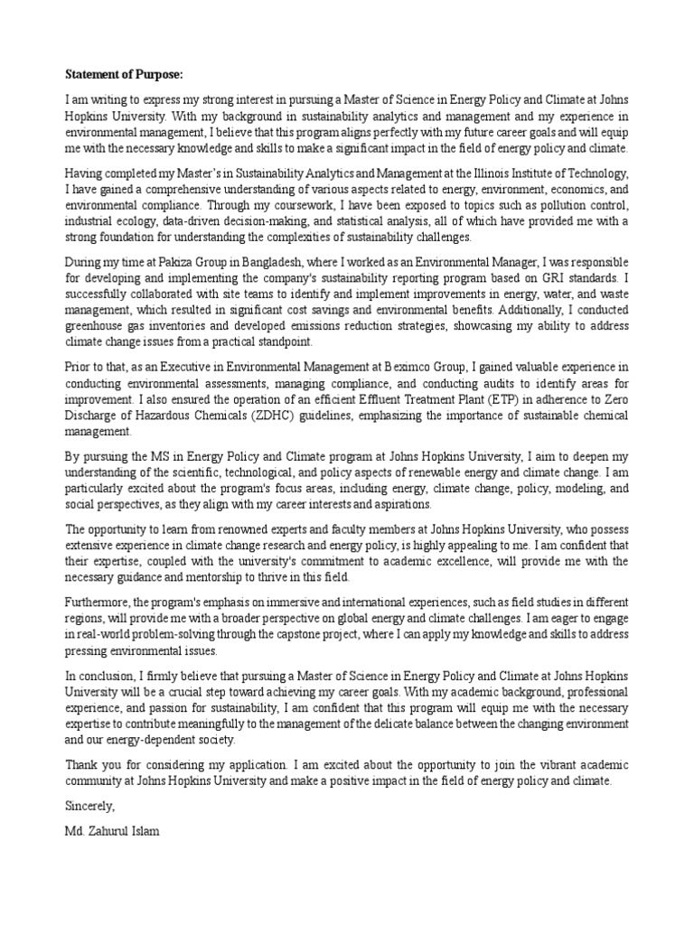 Statement of Purpose | PDF | Sustainability | Environmental Resource ...