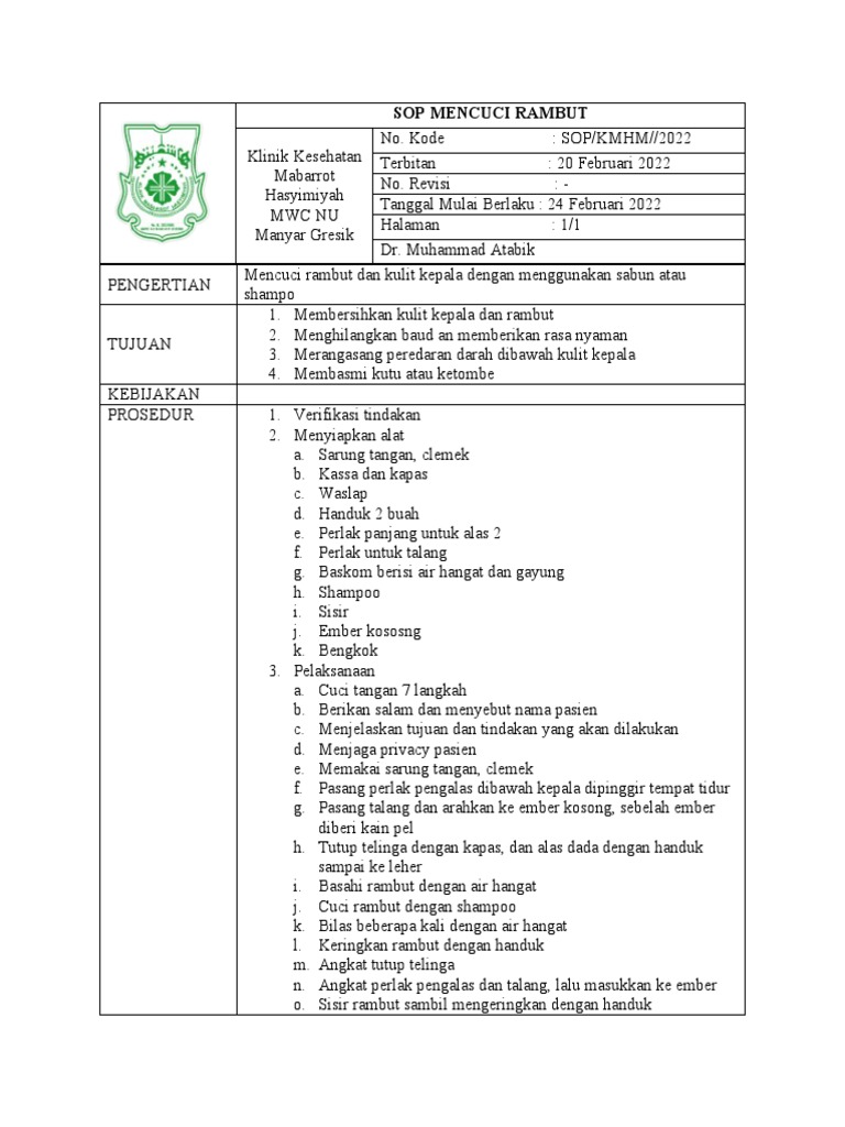 Sop Mencuci Rambut | PDF | Kesehatan Holistik