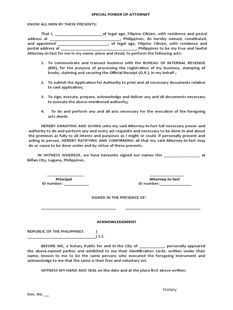 Blank SPA For transacting BIR | PDF
