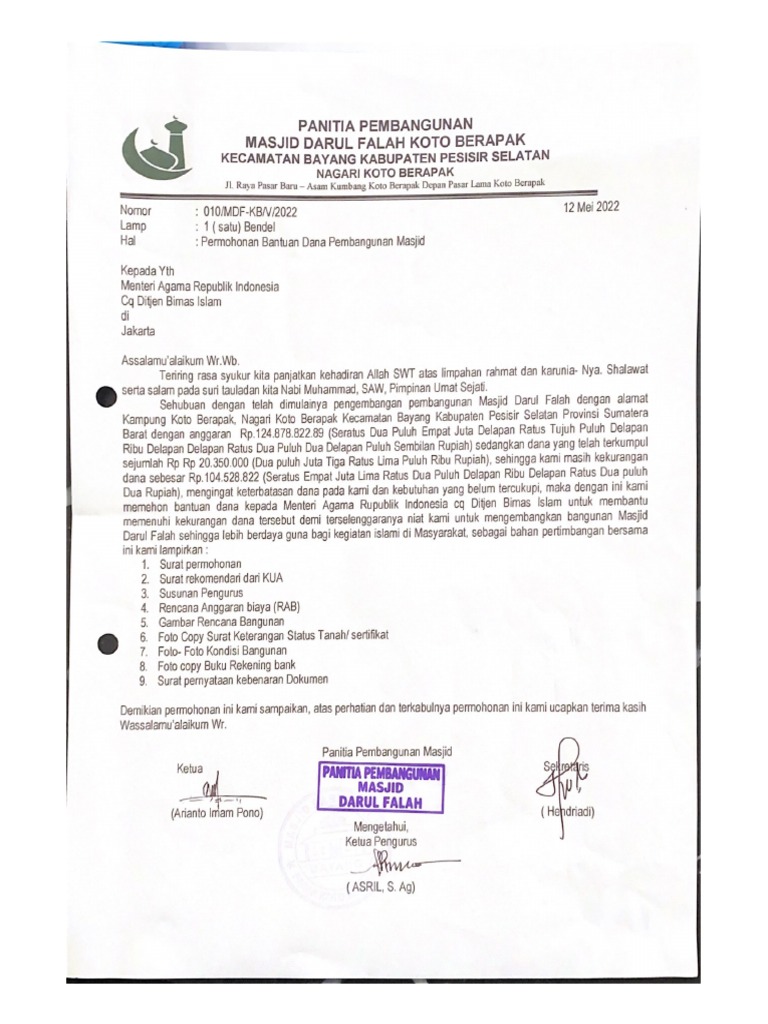 Surat Permohonan Masjid | PDF