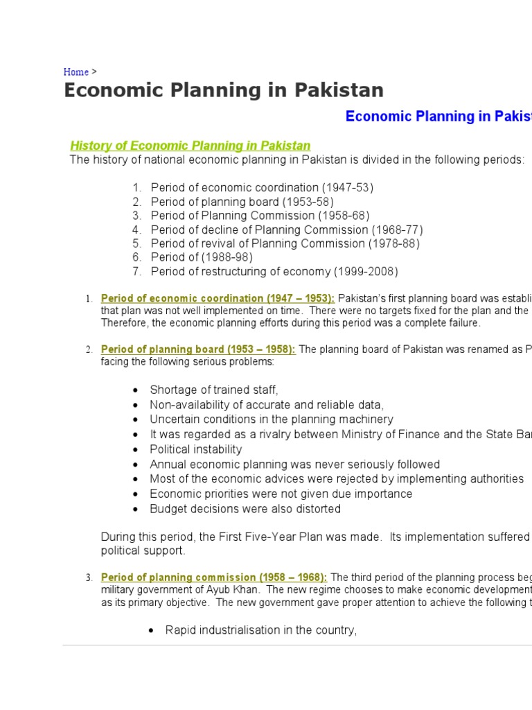 Economic Planing in Pakistan | PDF