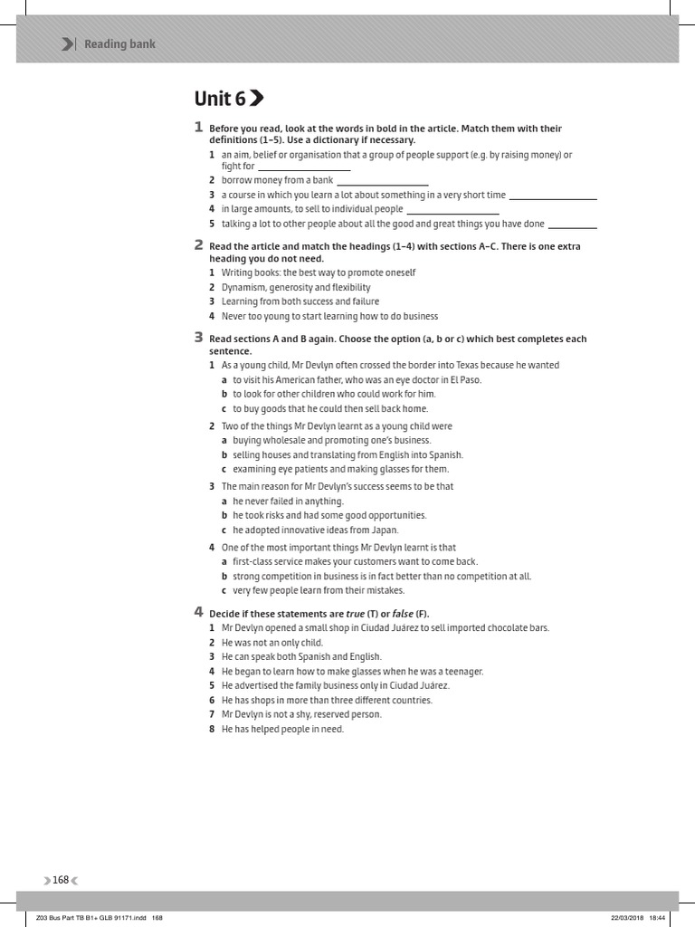 Bus Part B1 Reading Bank U6 | PDF