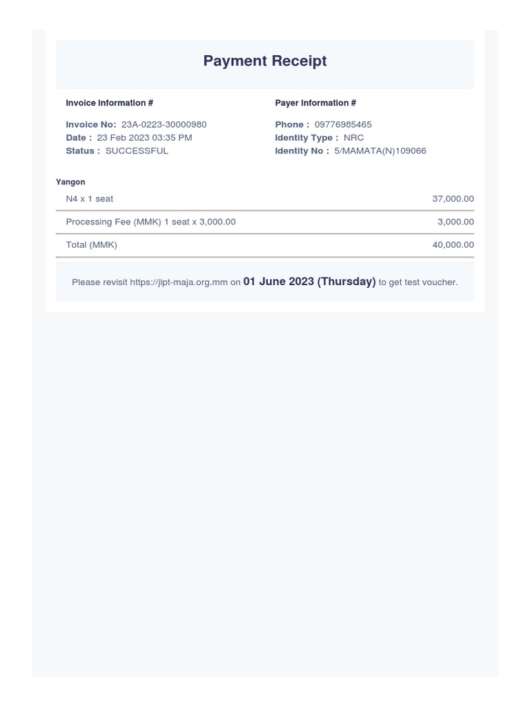 JlptPaymentSummary - 23A 0223 30000980 | PDF