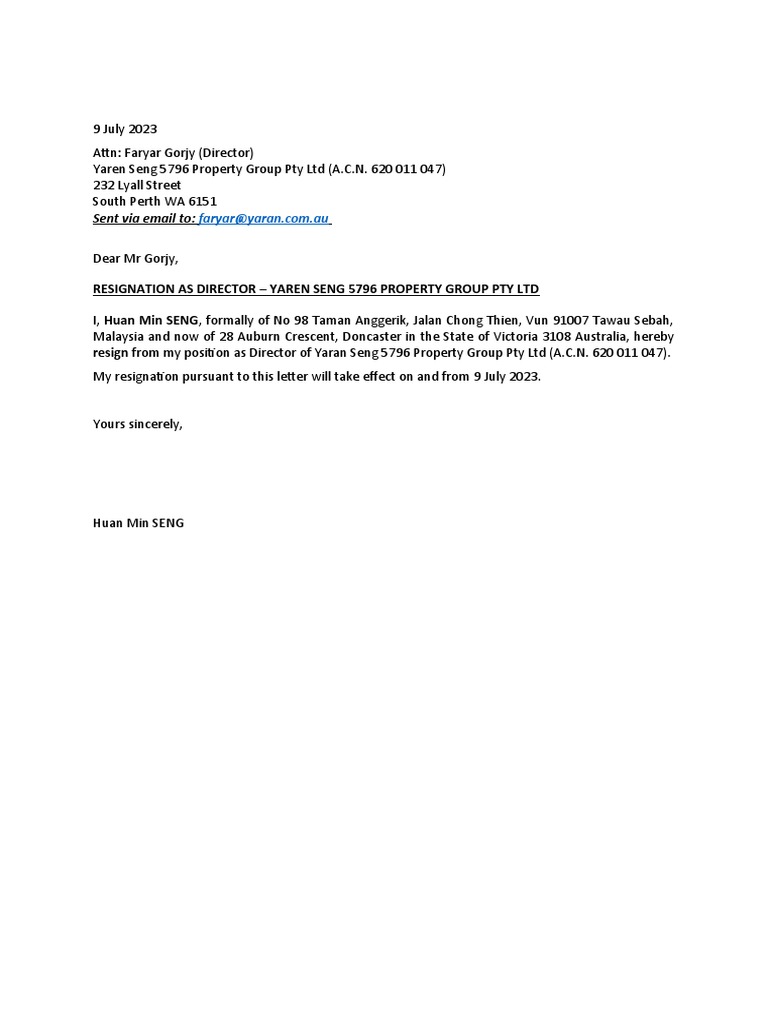Resignation Letter (Director) | PDF