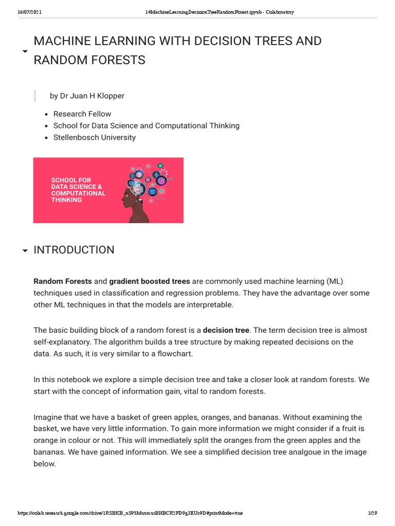 14MachineLearningDecisionTreeRandomForest - Ipynb - Colaboratory | PDF | Applied Mathematics