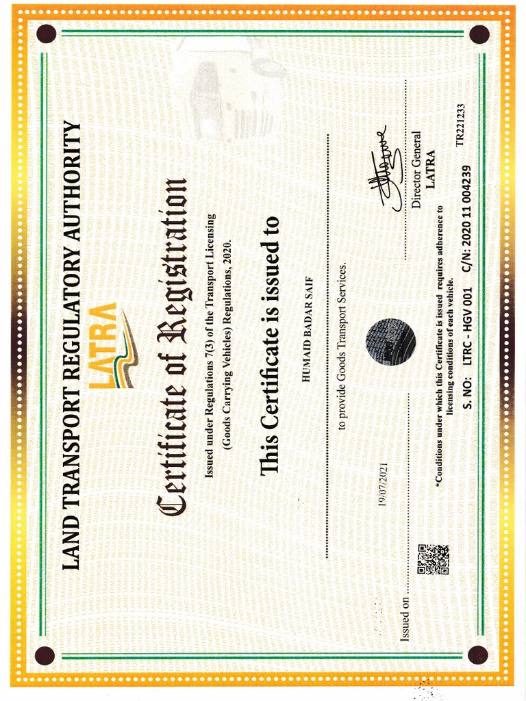 LATRA CERTIFICATE | PDF