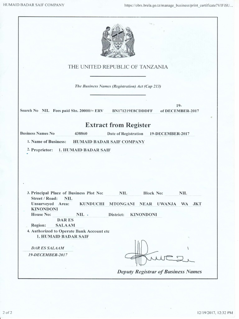 Humaid Reg Certificate | PDF