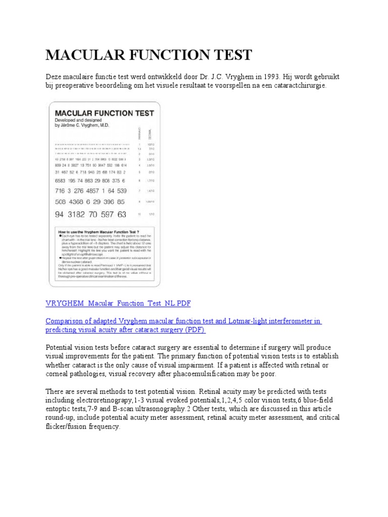 Macular Function Test | PDF | Cataract | Sensitivity And Specificity