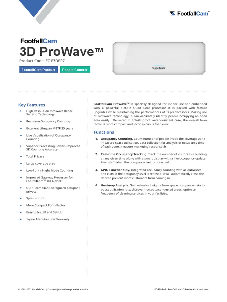 FootfallCam 3D ProWave Datasheet | PDF | Computer Hardware | Electronics