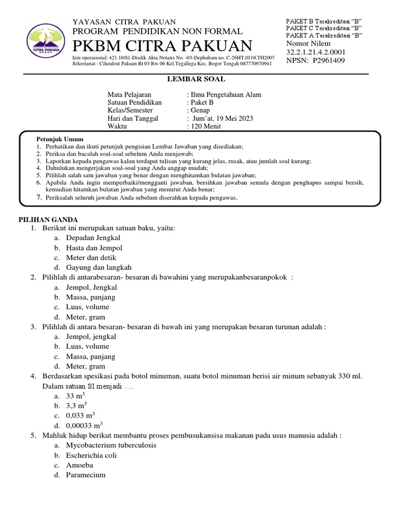 Naskah Soal B - Ipa | PDF