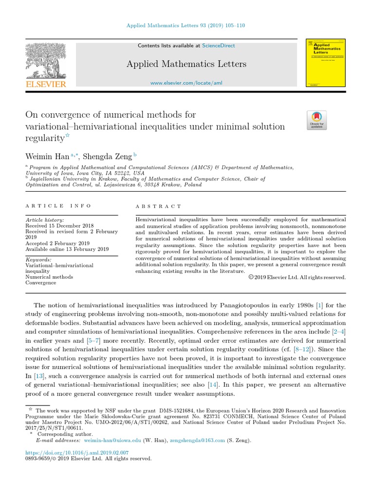 On Convergence of Numerical Methods For Variational-Hemivariational Inequalities Under Minimal ...