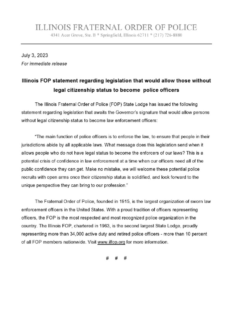 Illinois FOP Statement | PDF