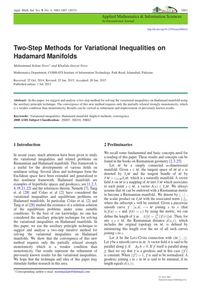 Two Step Methods For Variational Inequalities On Hadamard Manifolds Pdf