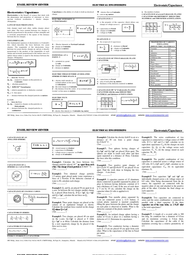 Electrostatic Pdf Capacitance Capacitor 1811