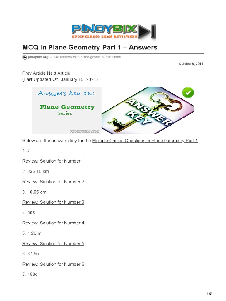 MCQ in Plane Geometry Part 1 Answers | PDF | Schools | Data Collection
