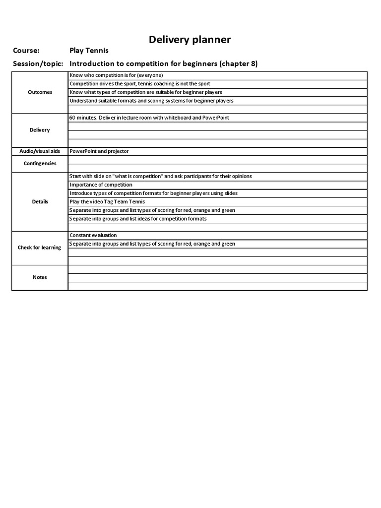 Session Plan - Introduction To Competition For Beginners | PDF | Career ...