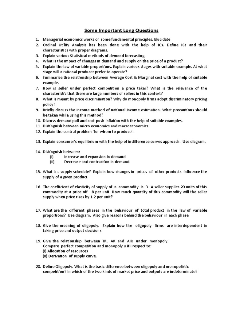 Some Important Long Questions | PDF | Supply And Demand | Supply ...