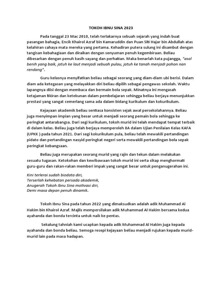 Biodata Tokoh Ibnu Sina Saidatina Khadijah Sriti Al Fateh Pdf