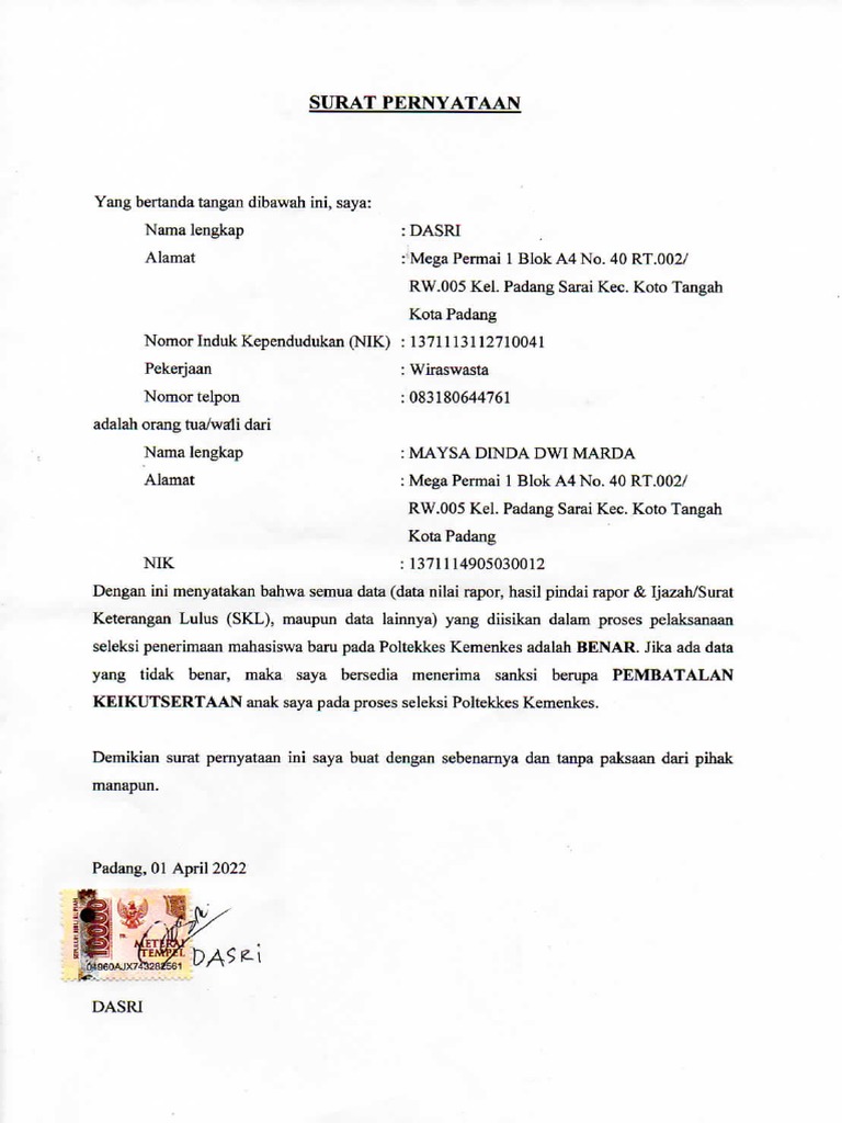 Surat Pernyataan | PDF