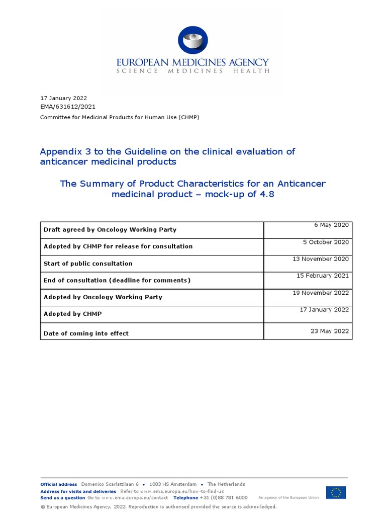 Appendix 3 Guideline Clinical Evaluation Anticancer Medicinal Products Summary Product - en 0 ...