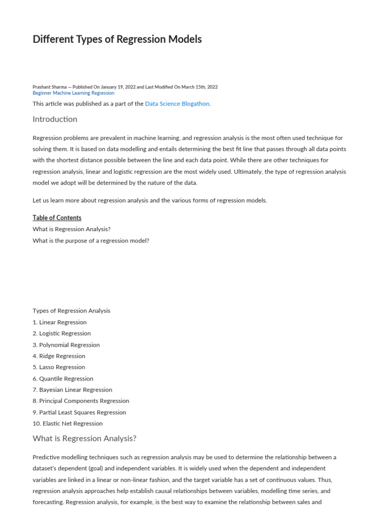 Different Types of Regression Models | PDF | Regression Analysis ... Different Types of Regression Models | PDF | Regression Analysis ...