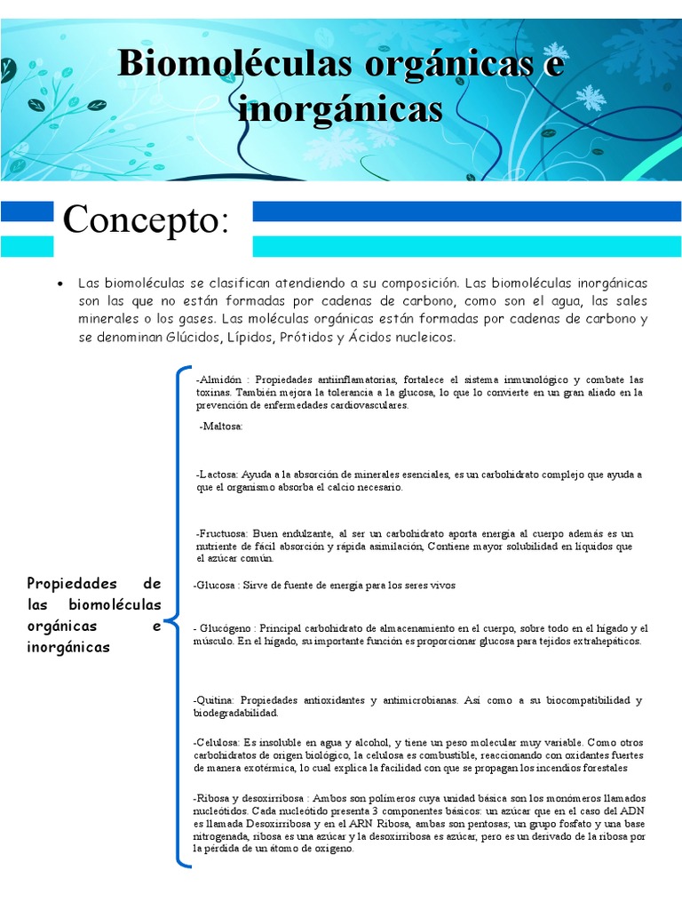 Biomoléculas Orgánicas e Inorgánicas CTAQ | PDF