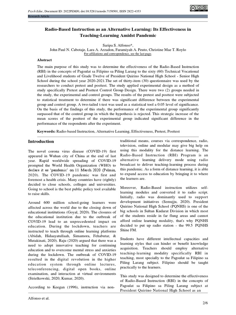 Radio-Based Instruction As An Alternative Learning: Its Effectiveness ...