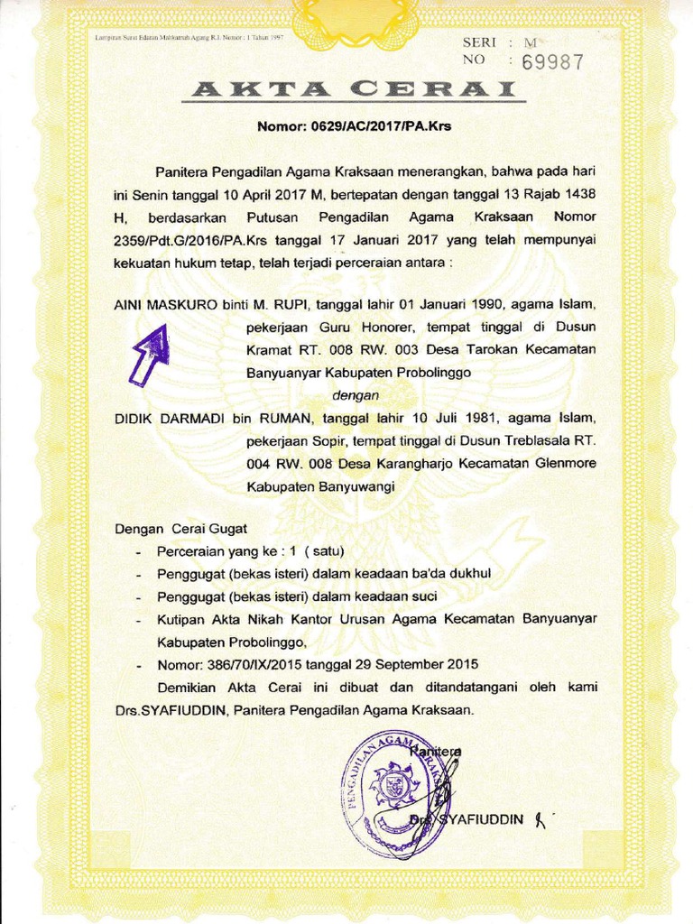 Contoh Akta Cerai 12 | PDF