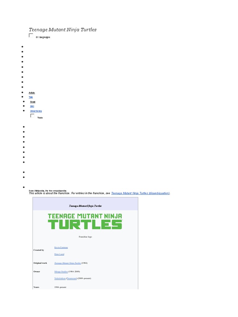 Teenage Mutant Ninja Turtles | PDF