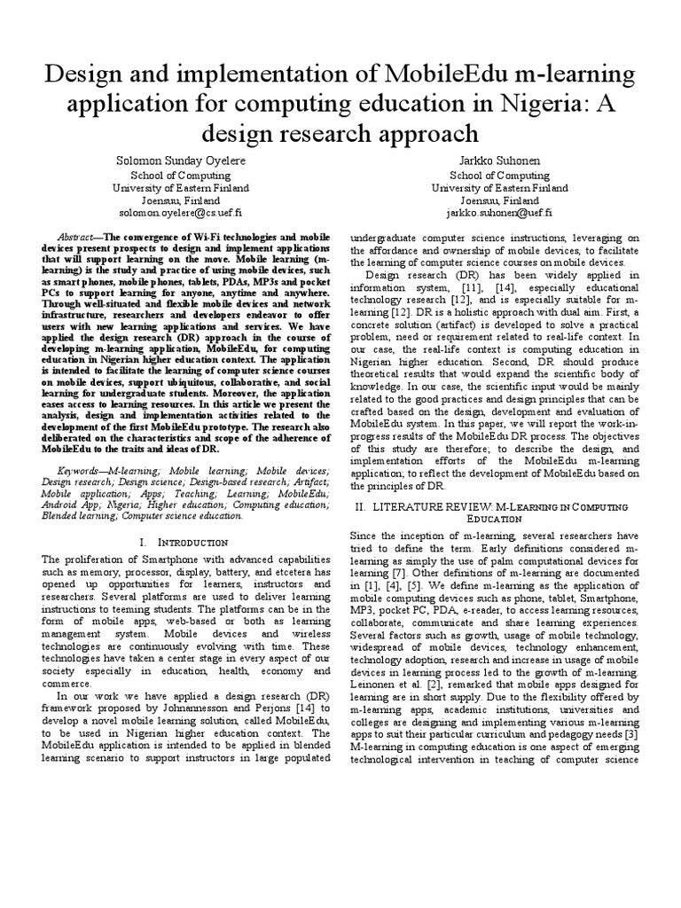 MobileEdu: M-Learning for Nigerian Computing Education | PDF | Learning | Mobile App