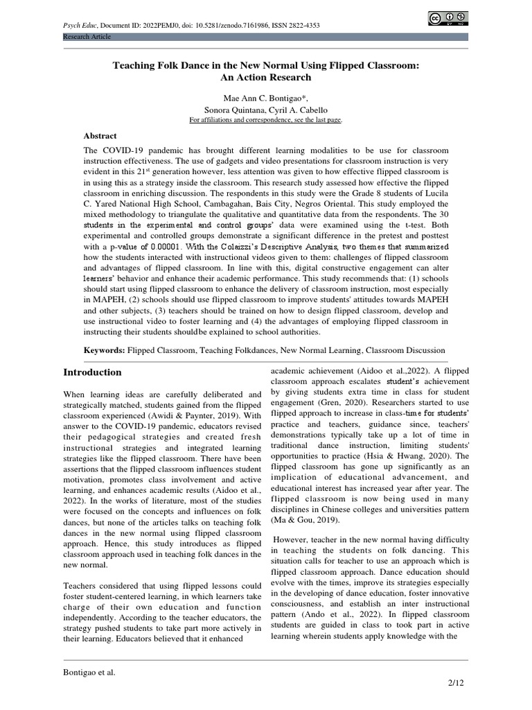 Teaching Folk Dance in The New Normal Using Flipped Classroom: An Action Research | PDF ...