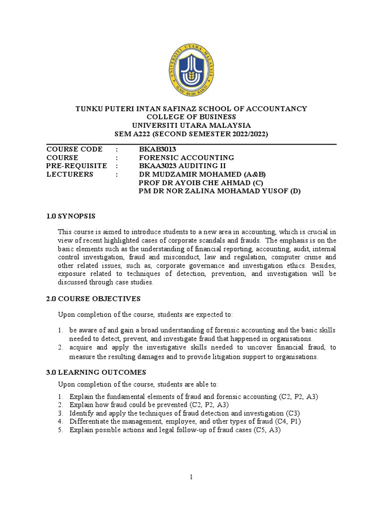 A222 BKAB3013 Student SYLLABUS | PDF | Academic Dishonesty | Accounting