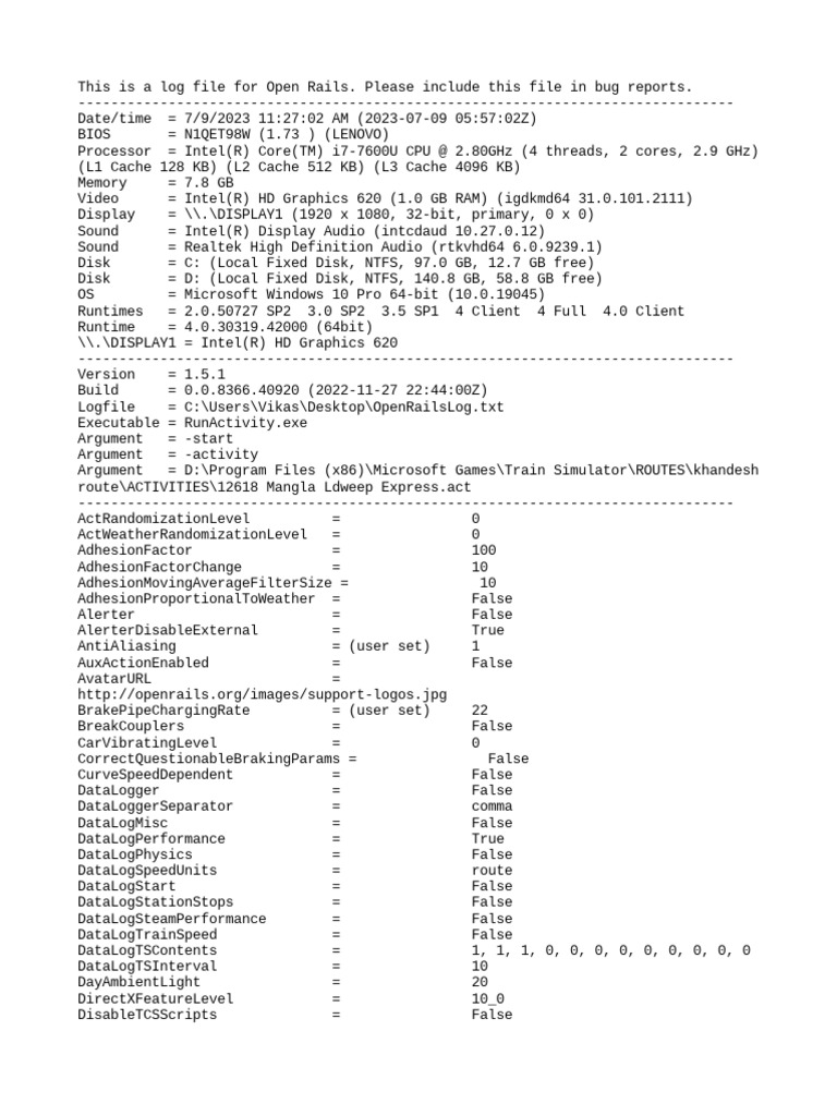 Open Rails Log | PDF | Cpu Cache | Computer Hardware