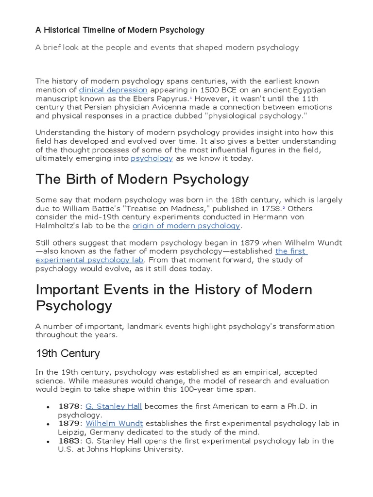 A Historical Timeline of Modern Psychology | PDF | Psychology ...