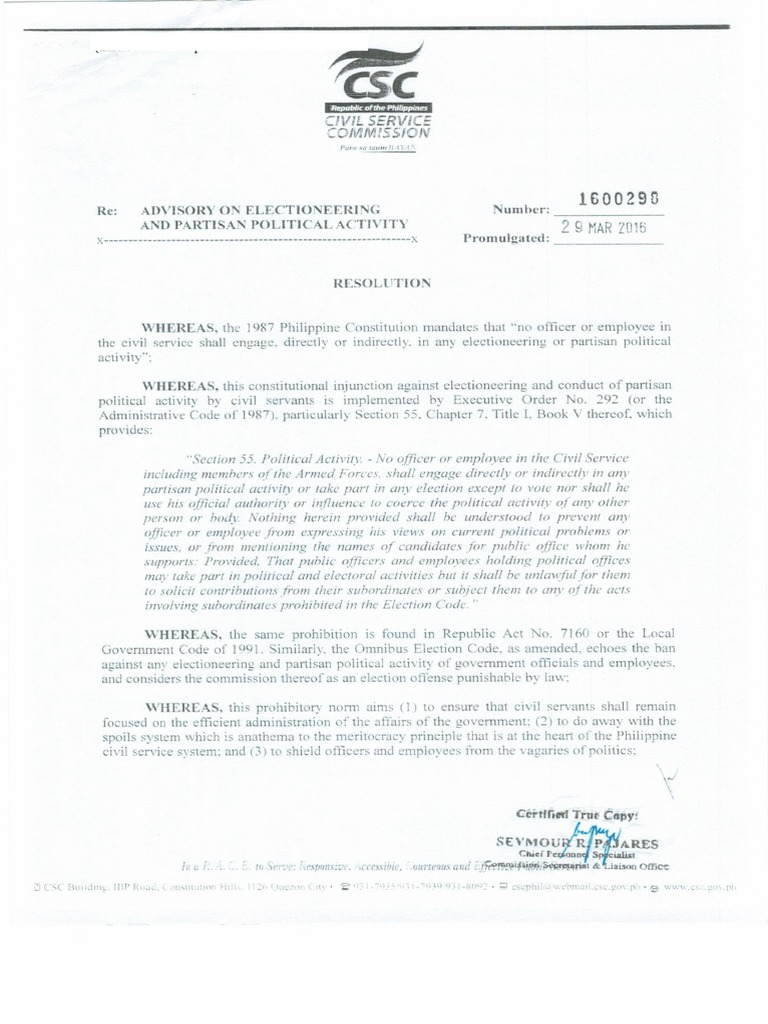 CSC Guidelines - Prohibition-on-Electioneering-and-Partisan-Political ...