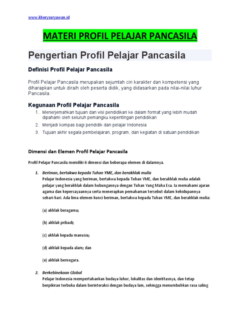 MATERI PROFIL PELAJAR PANCASILA | PDF