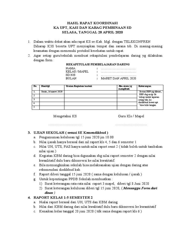 Hasil Rapat Koordinasi | PDF