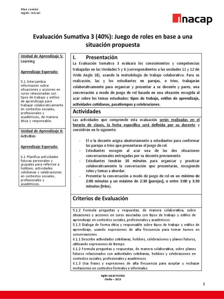 ES3 Instrucciones FGES01 | PDF | Evaluación | Conversacion