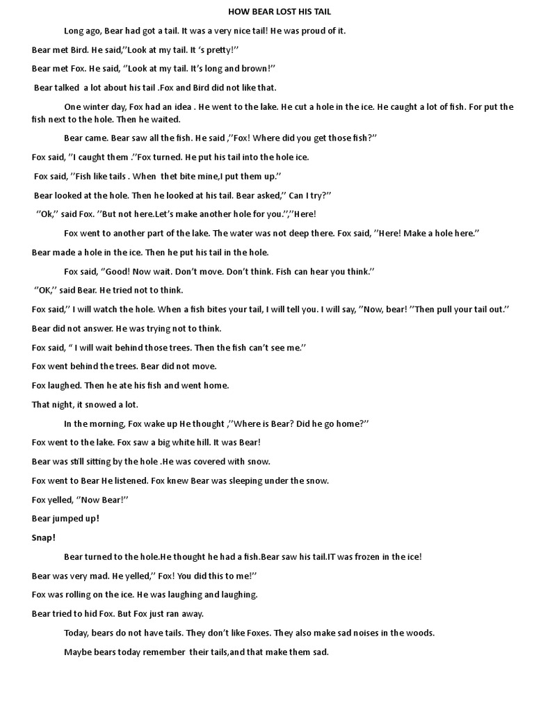 How Bear Lost His Tail Story | PDF | Home & Garden