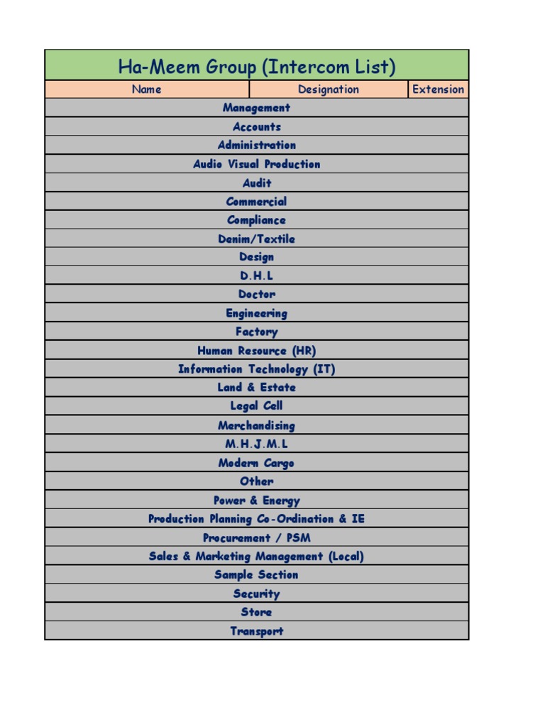 Intercom List H.O | PDF